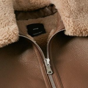 Mango | Jackets & Coats | Nwt Mango Oversized Brown Leather Shearling ...
